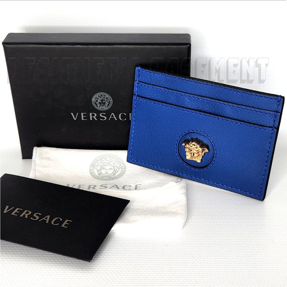 Versace | Bags | Versace Royal Blue Gold La Medusa Logo Embossed ...